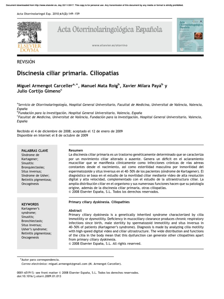 Discinesia Ciliar Primaria. Ciliopat Ias: Revisi On | PDF | Anatomía ...