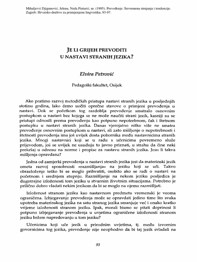 Prevođenje U Nastavi PDF | PDF