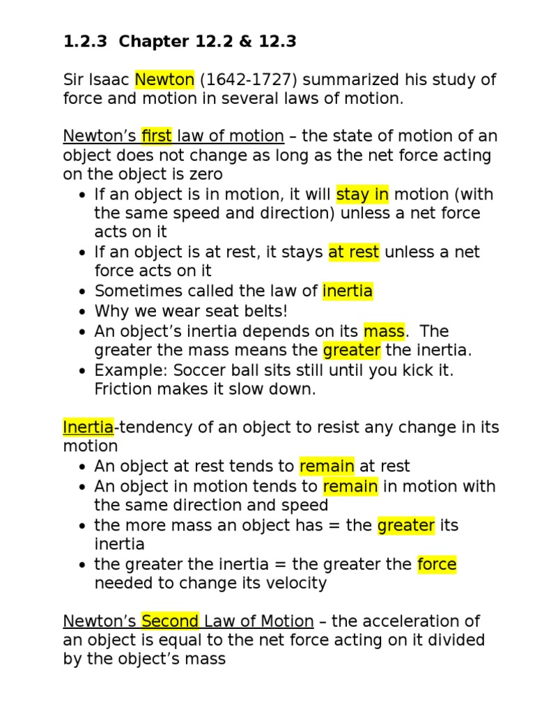 1 2 3 Notes Teacher CH 12 2 and 12 3 | PDF | Inertia | Force