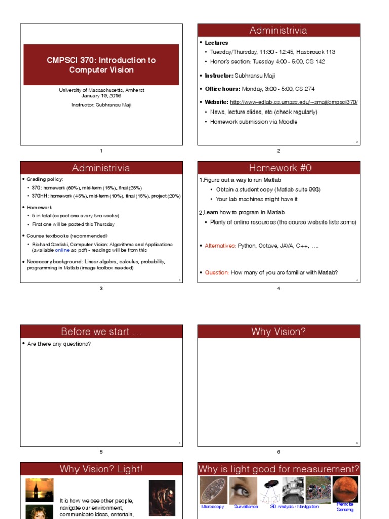 Administrivia: CMPSCI 370: Introduction To Computer Vision | PDF ...