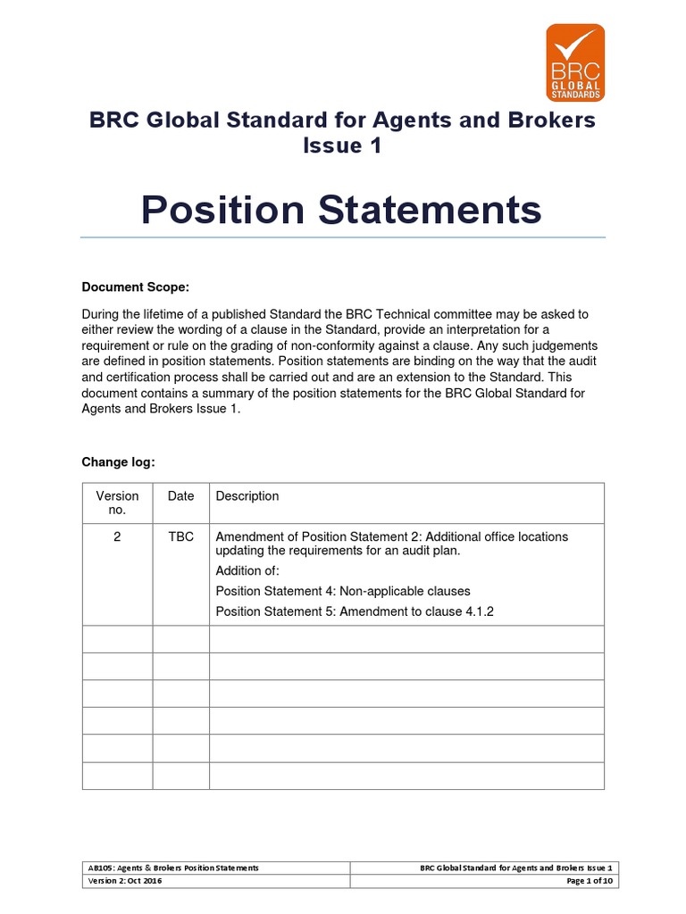BRC Agents & Brokers Position Statements | PDF | Auditor's Report | Audit