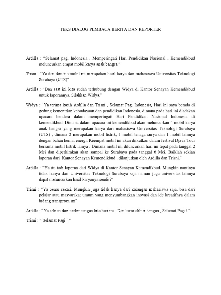 Teks Dialog Pembaca Berita Dan Reporter | PDF