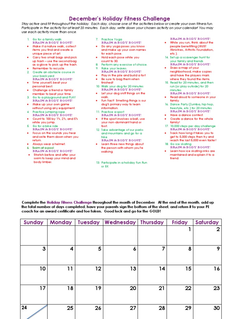 2017 Holiday Fitness Challenge | PDF | Leisure | Sports