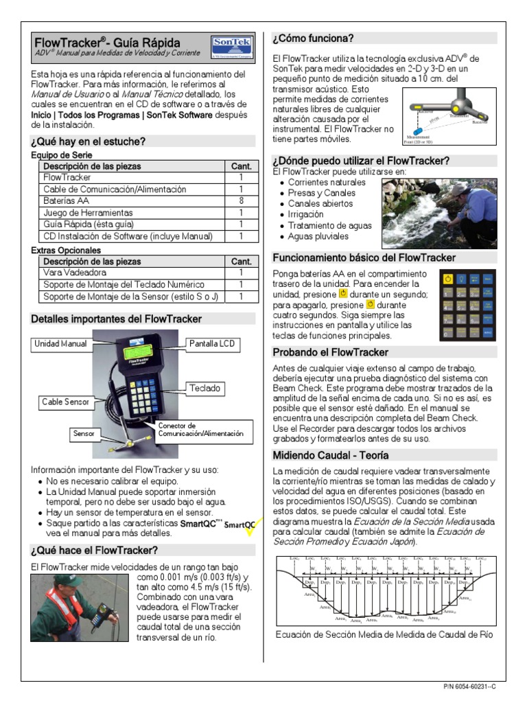 FlowTracker Quick Start Guide - Spanish | PDF | Descarga (hidrología) | Sensor