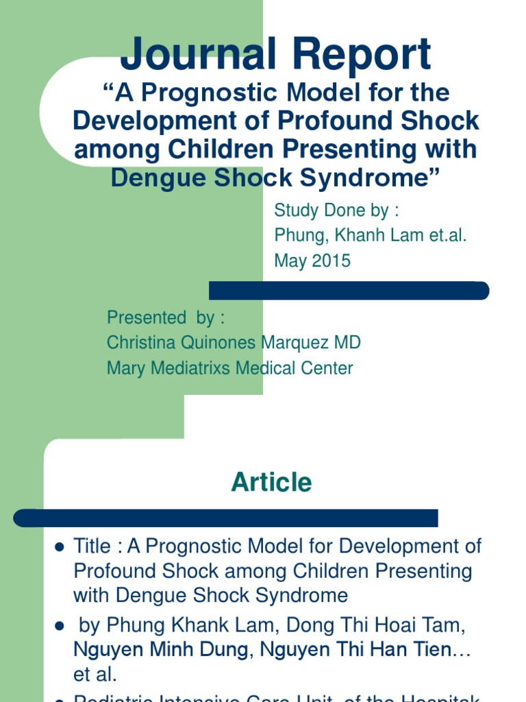 A Prognostic Model For The Development of Profound Shock Among Children ...