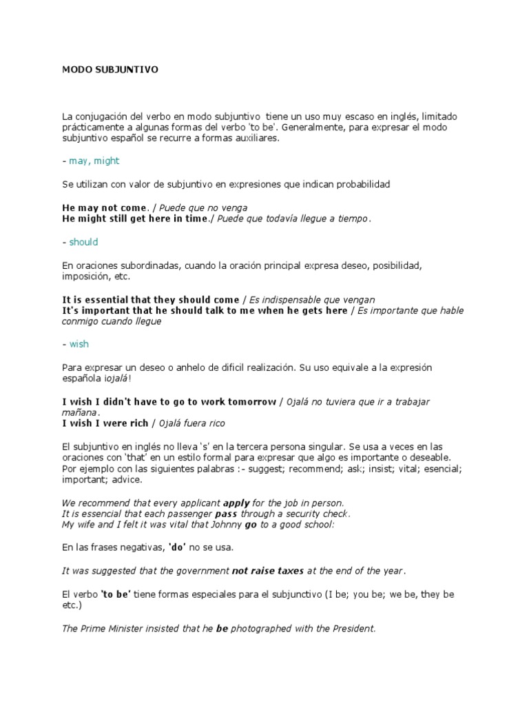 Unidad 1. Modo Subjuntivo | PDF