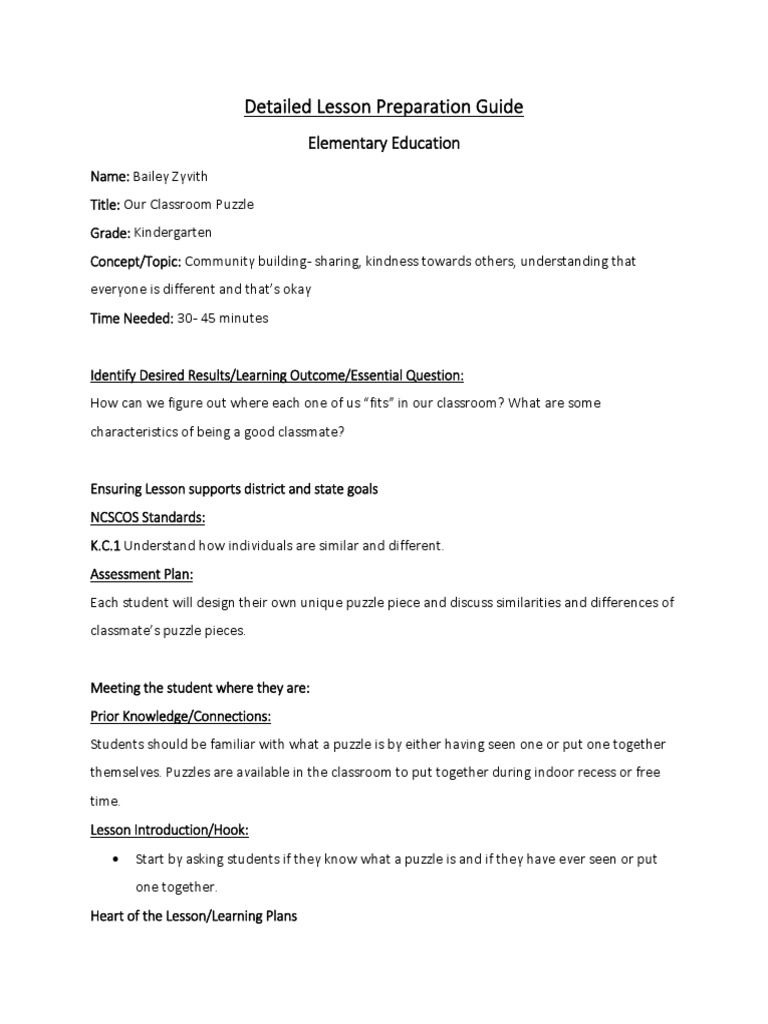 Community Building Classroom Puzzle Lesson Plan | PDF | Lesson Plan ...