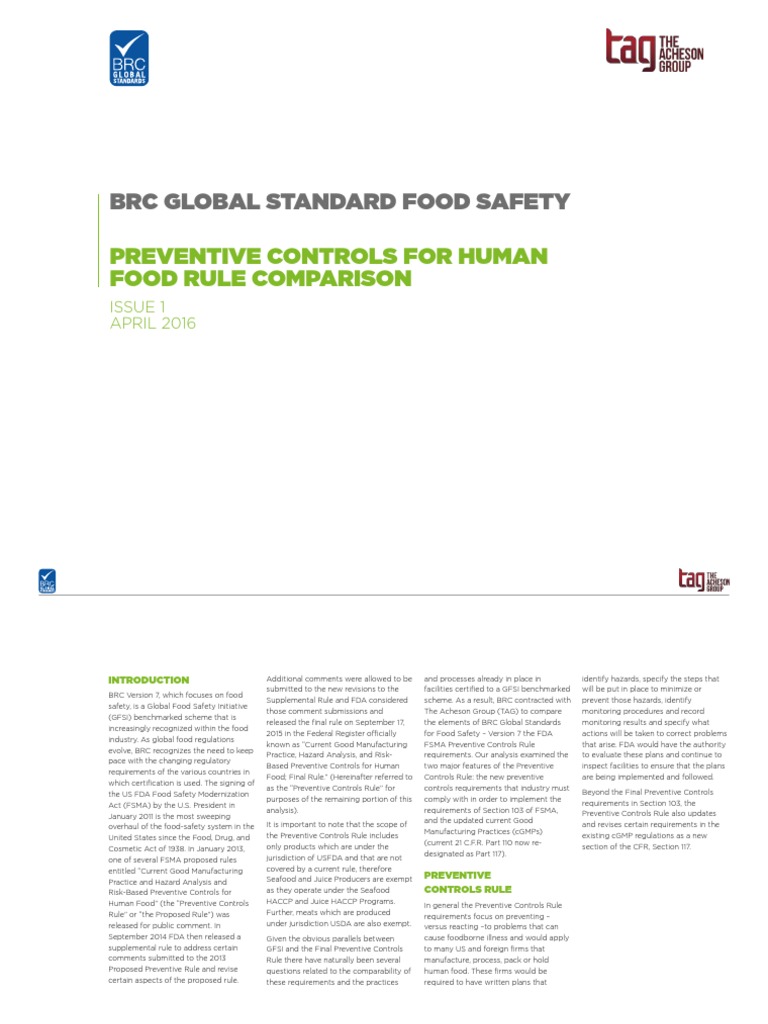 BRC Global Standard Food Safety Preventive Controls For Human Food Rule ...