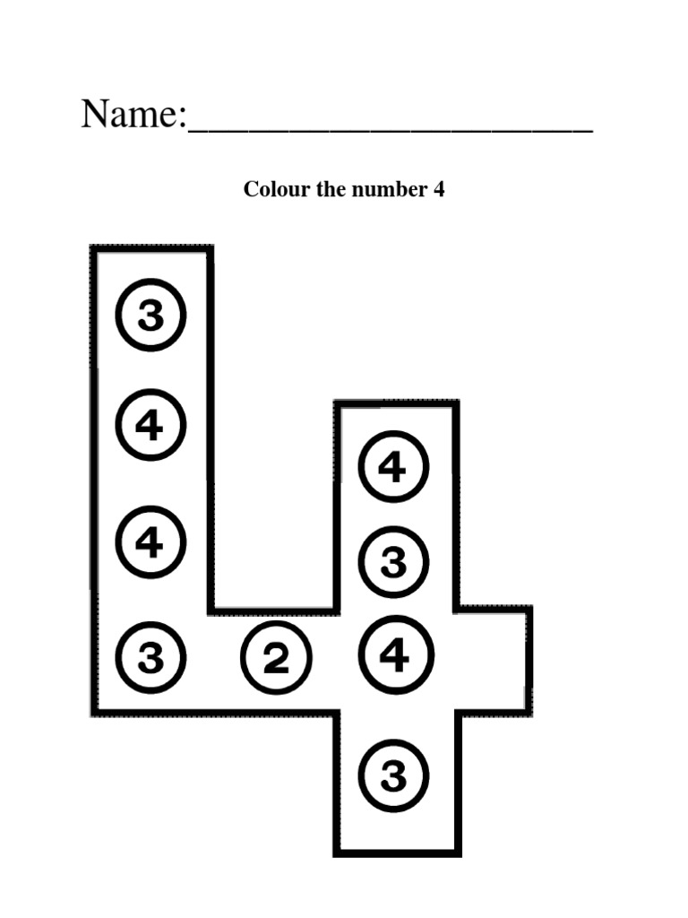 Color the Number 4 Activity Sheet | PDF