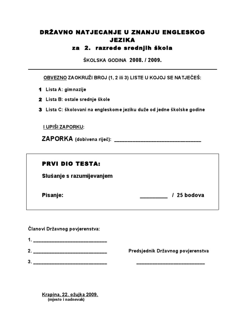 DR AVNO 2. RAZRED Prvi Dio Testa | PDF | Foreign Language Studies