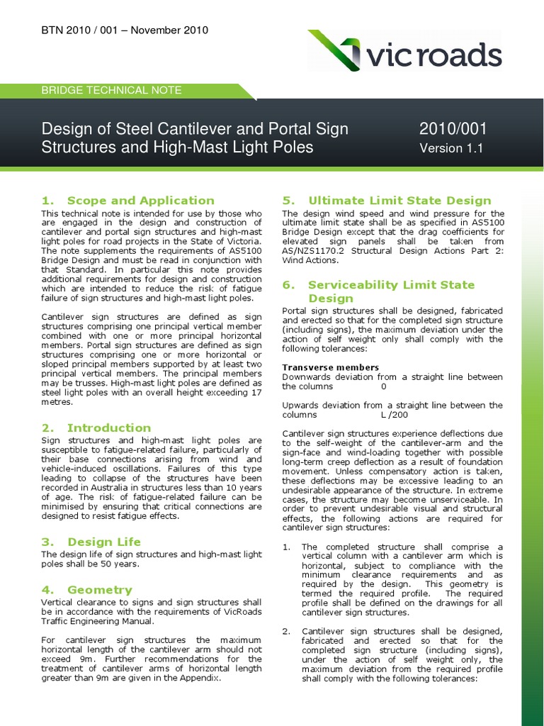 Bridge Technical Note 2010 - 001 Design of Steel Cantilever and Portal ...