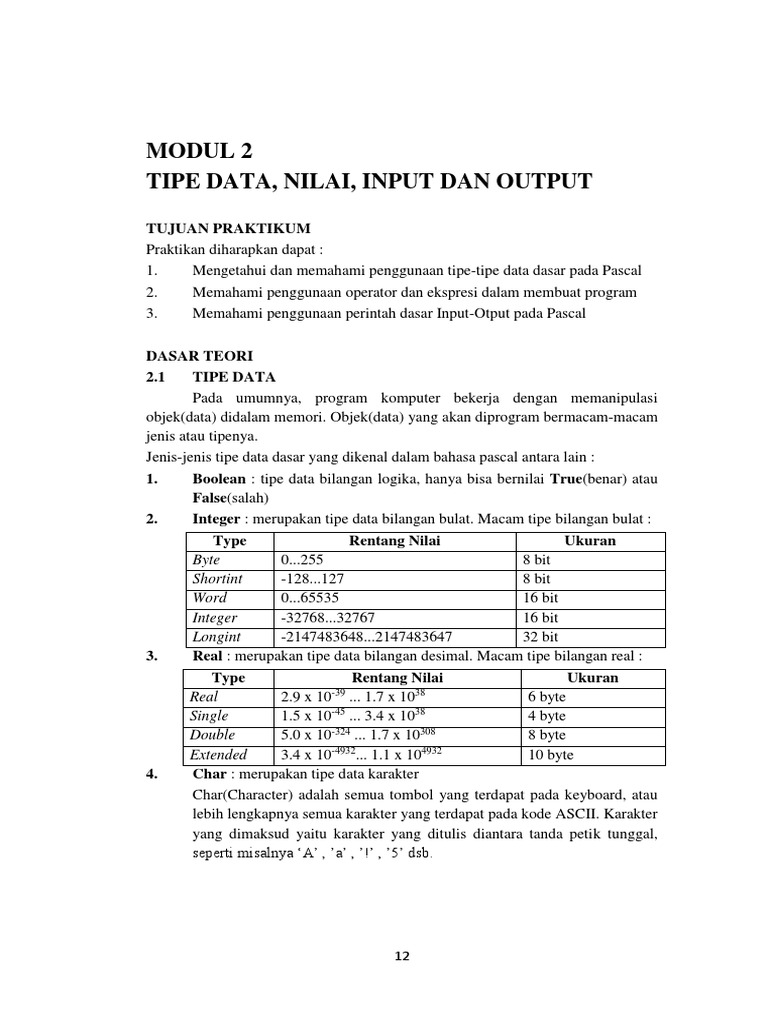 Tipe Data & Operator Pascal | PDF
