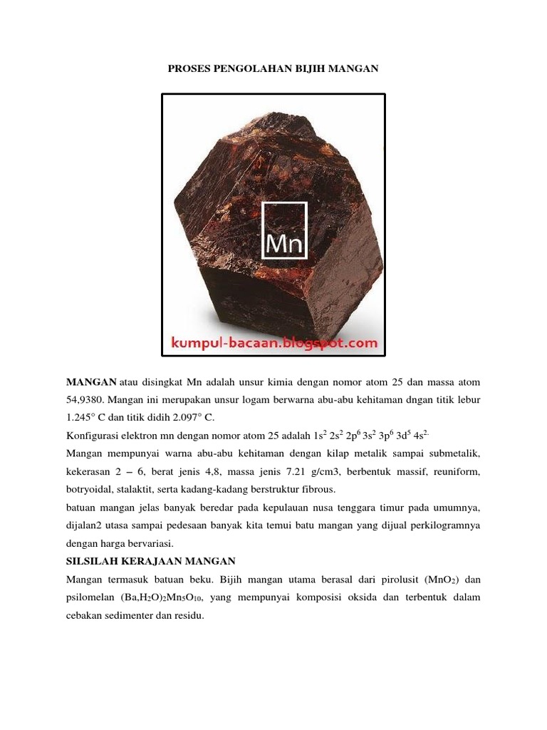 Proses Pengolahan Bijih Mangan | PDF
