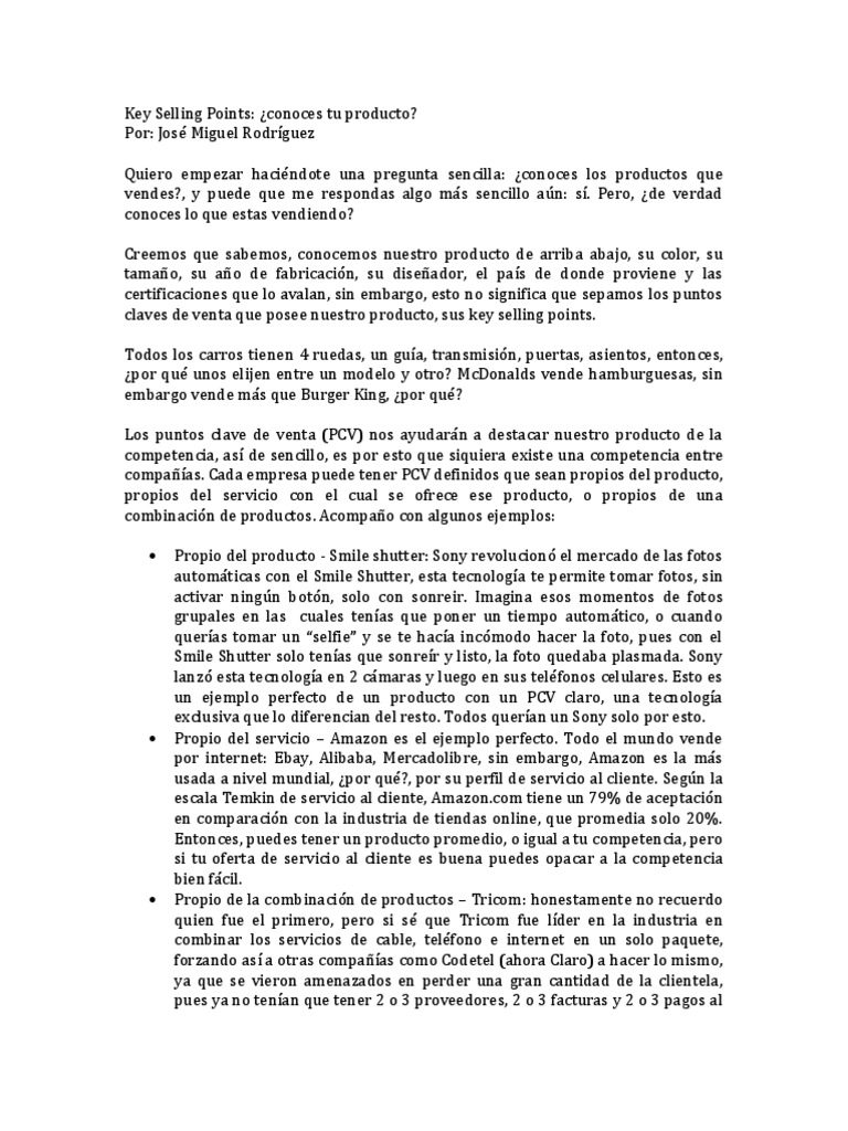 Key Selling Points | PDF | Amazon.Com | Servicio al Cliente