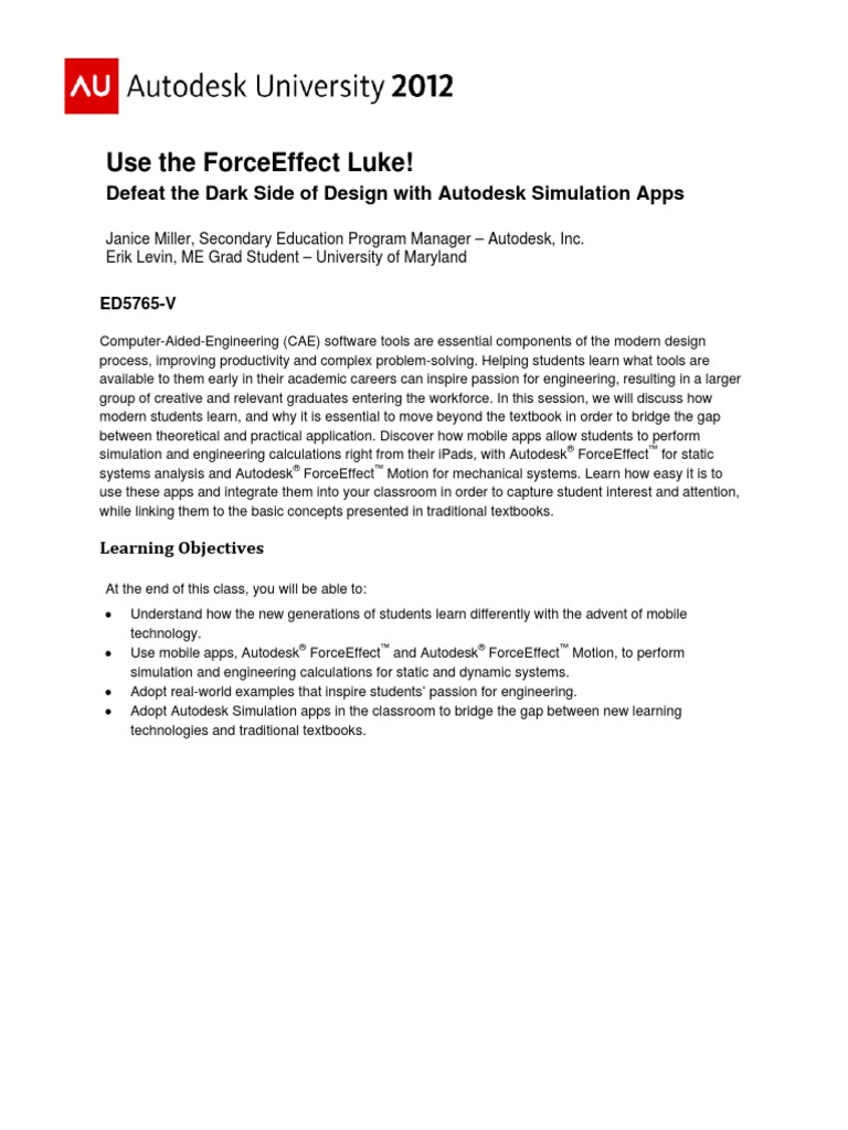 Autodesk App ForceEffect Handout | PDF | Simulation | Autodesk
