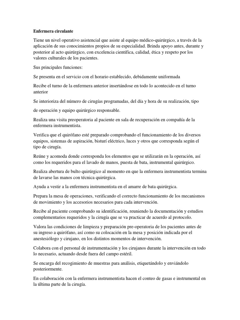 Febuap Funciones de Enfermera Criculante. | PDF | Cirugía | Enfermería