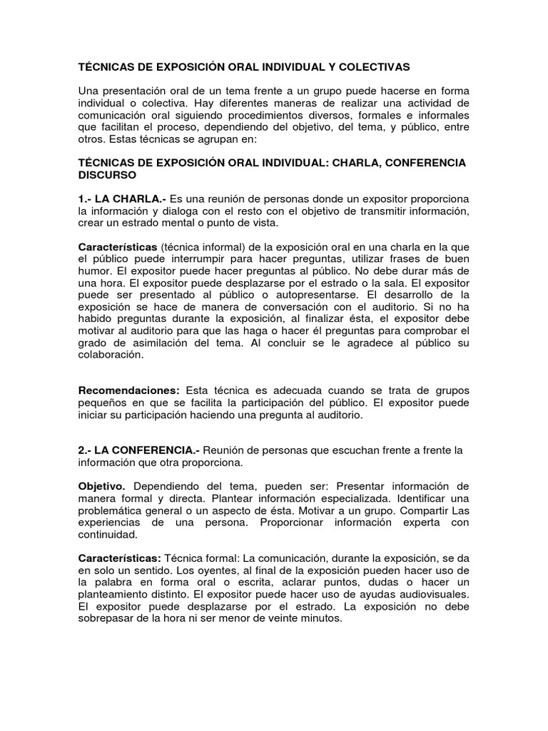 Técnicas de Exposición Oral Individual y Colectivas | PDF | Foro de ...