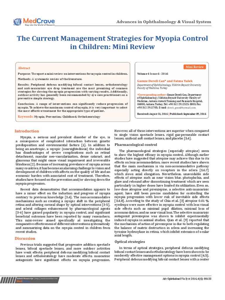 The Current Management Strategies For Myopia Control in Children: Mini ...
