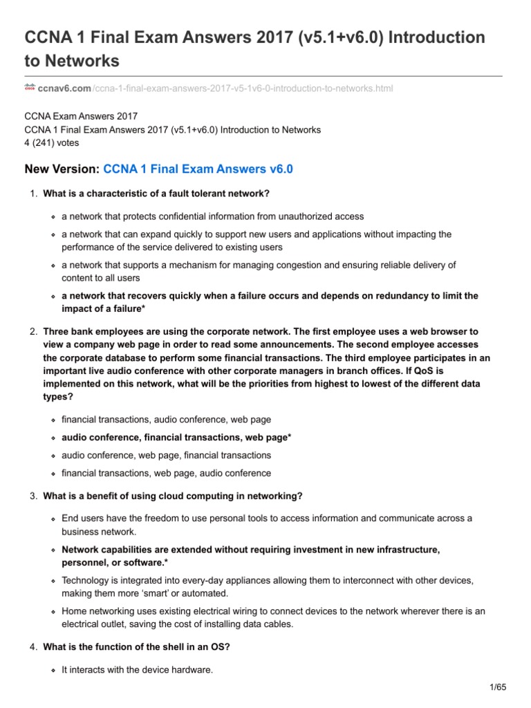 Ccna 1 Final Exam Answers 2017 V51v60 Introduction To Networks Pdf I Pv6 Computer Network 
