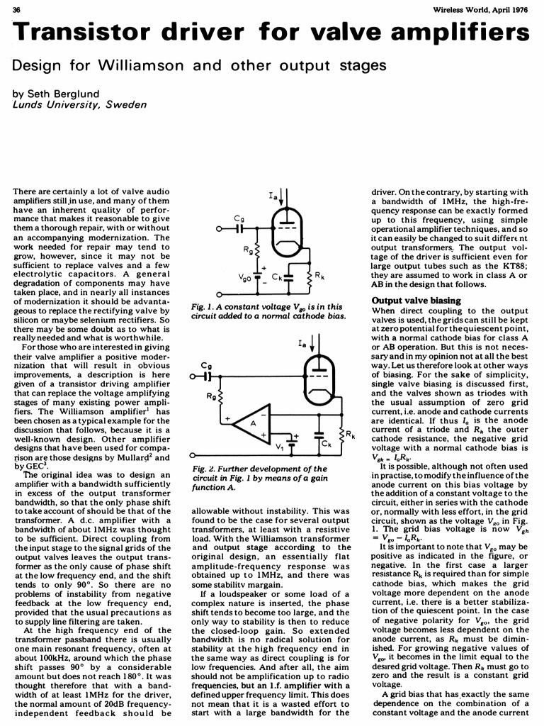 Transistor Driver For Valve Amplifiers | PDF | Amplifier | Vacuum Tube