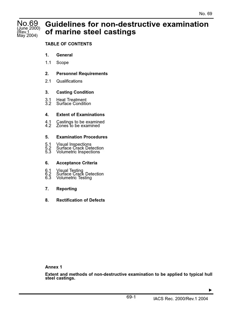 IACS For Non Destructive Examination of Marine Steel Castin | PDF ...