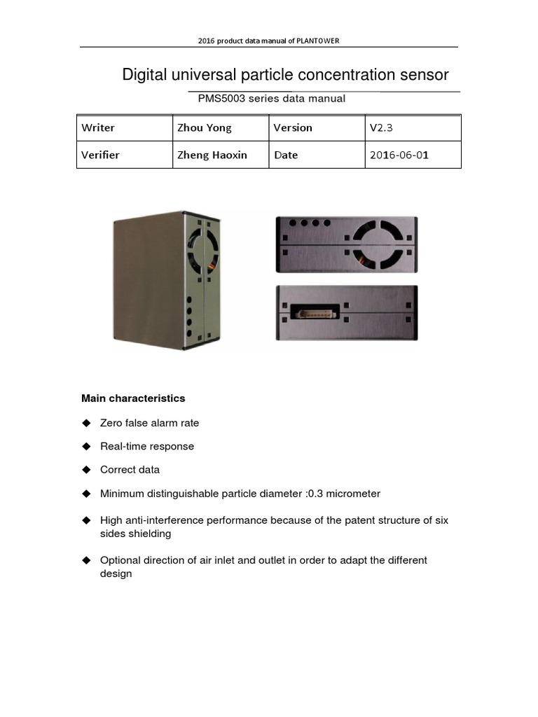 Datasheet Sensor PMS5003 | PDF | Scattering | Power Supply