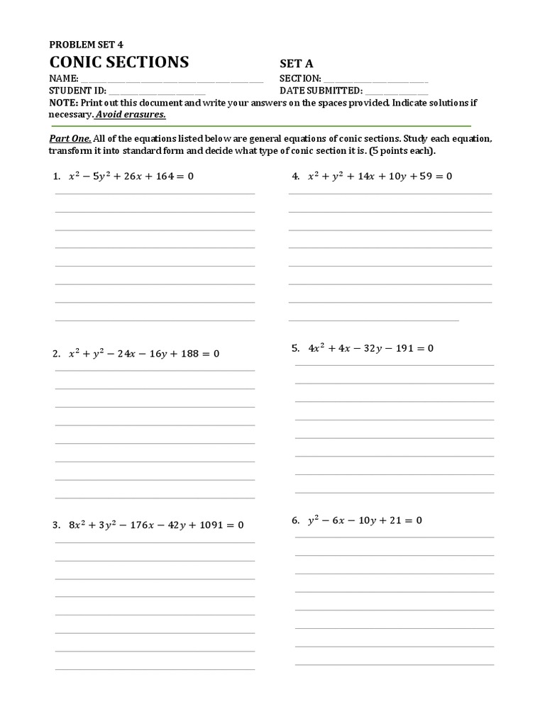 Problem Set 4 Conic Sections Set A | PDF | Differential Geometry | Space