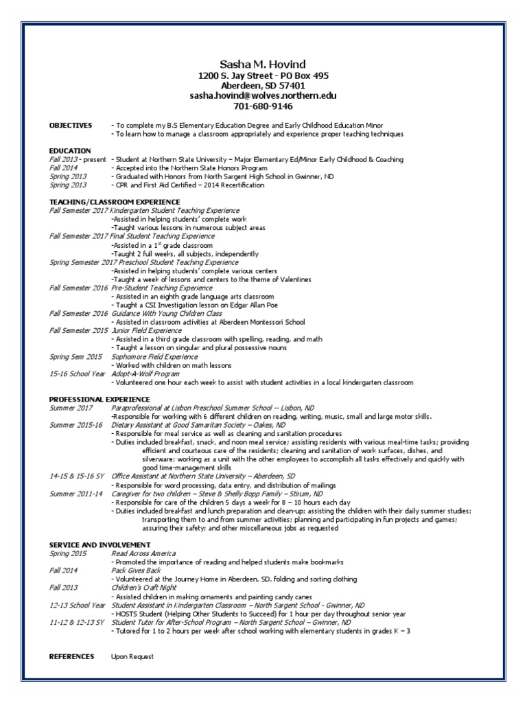 Resume Fall 2017 | PDF | Students | Primary Education