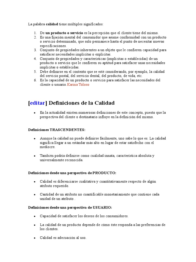 La Palabra Calidad Tiene Múltiples Significados | PDF | Producto ...