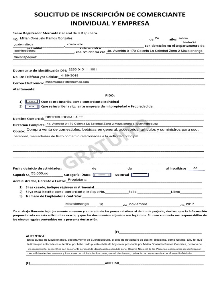 Solicitud de Inscripcion de Comerciante Individual y Empresa | PDF | Gobierno