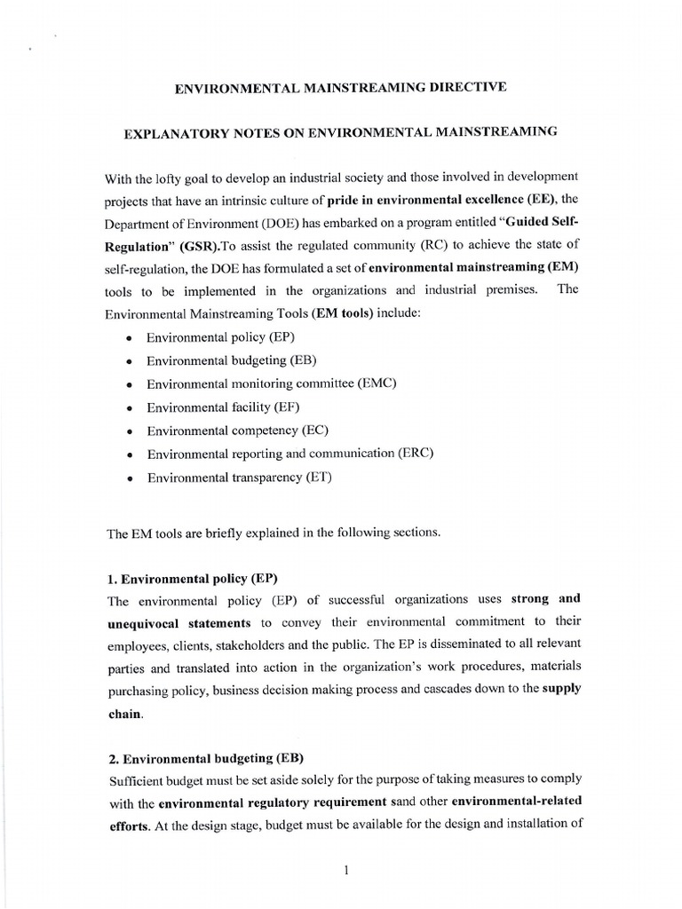 Environmental Mainstreaming Directive and EMT - Compliance Report | PDF