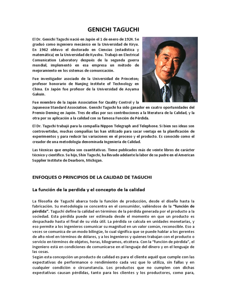 Genichi Taguchi: Pionero de la ingeniería de calidad | PDF | Función de ...