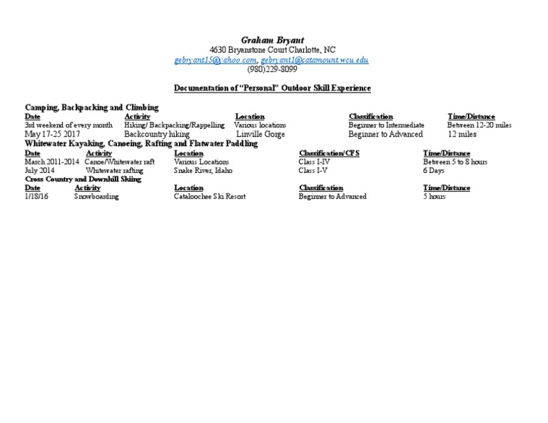 Personal Outdoor Resume | PDF