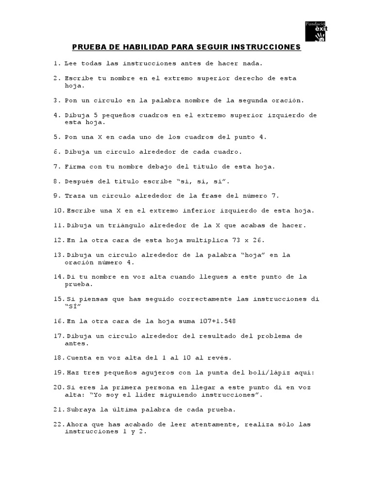 Prueba para Seguir Instrucciones | PDF