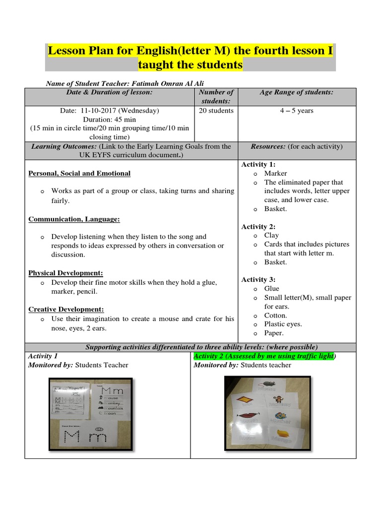 Letter M Lesson Plan for Preschool | PDF | Educational Assessment ...