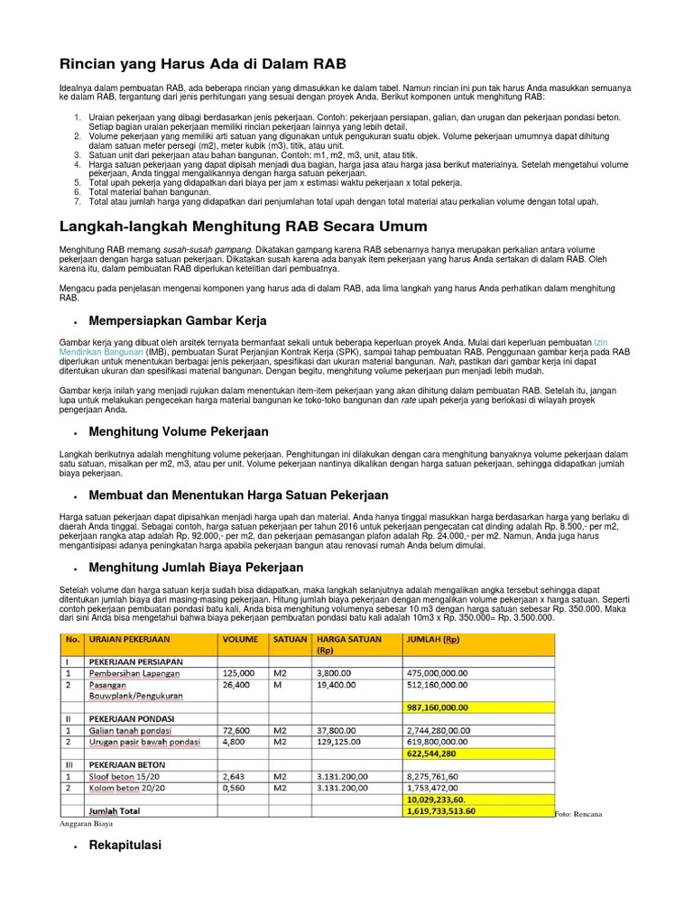 Rincian Yang Harus Ada Di Dalam RAB | PDF