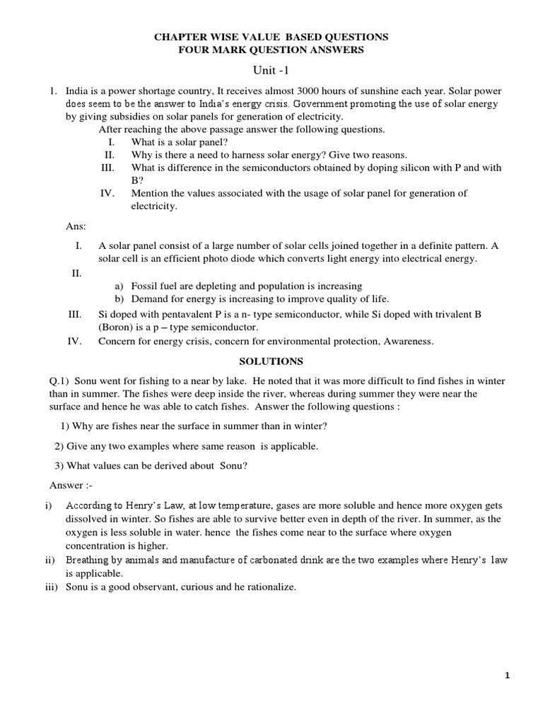 Value Based Questions | PDF | Solar Cell | Boron