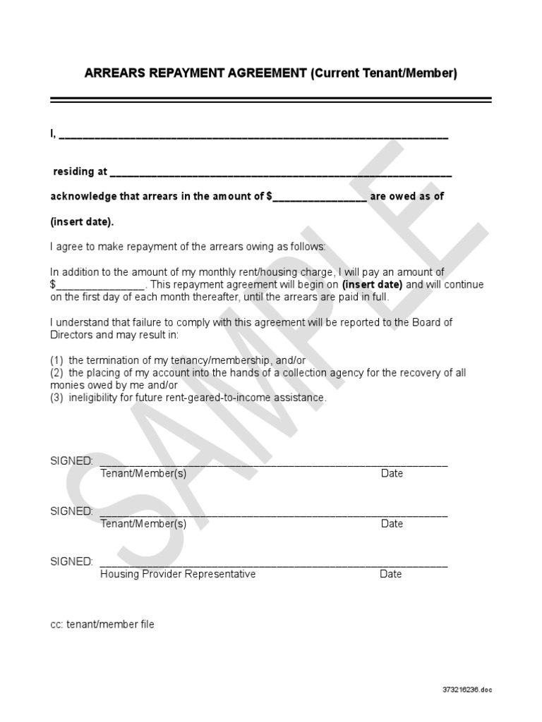 Current TenantMember Arrears Repayment Agreement | PDF