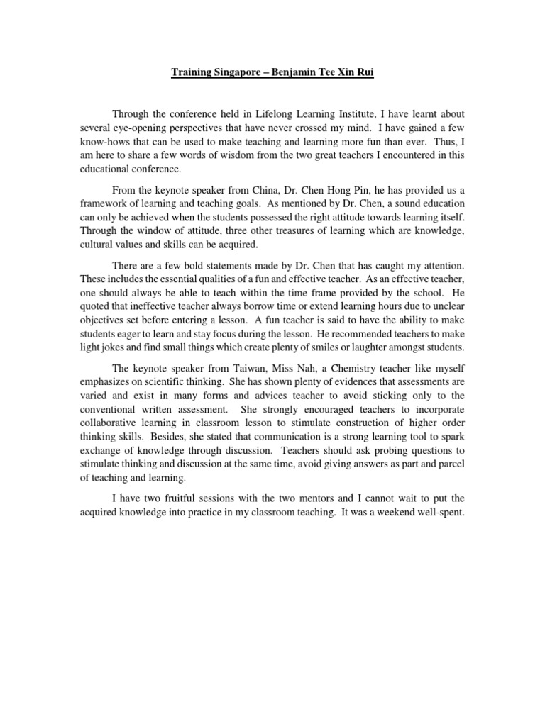 Training Singapore - Benjamin Tee Xin Rui | PDF