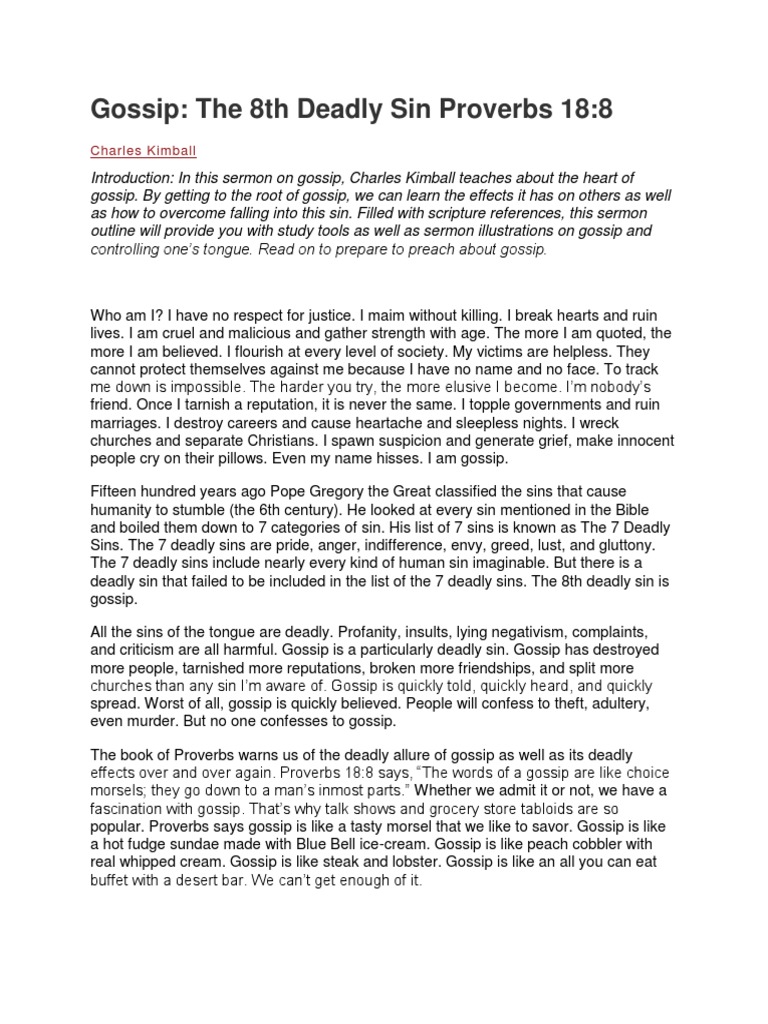 Gossip The 8th Deadly Sin | PDF | Seven Deadly Sins | Christianity
