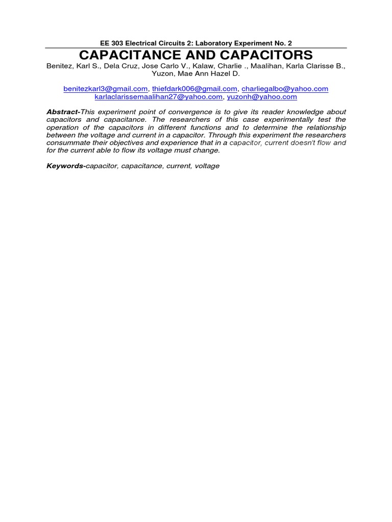 Capacitor Lab Report | PDF | Capacitor | Electricity