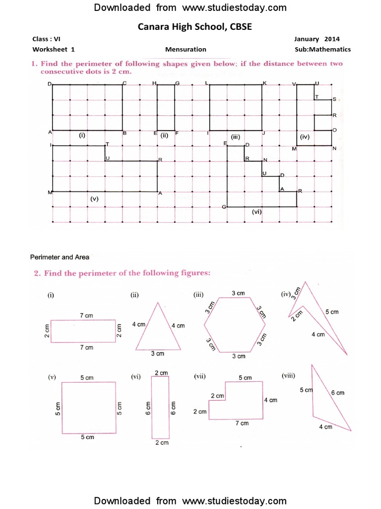 Class 6 Mensuration Worksheet PDF | PDF | Science | Teaching Mathematics