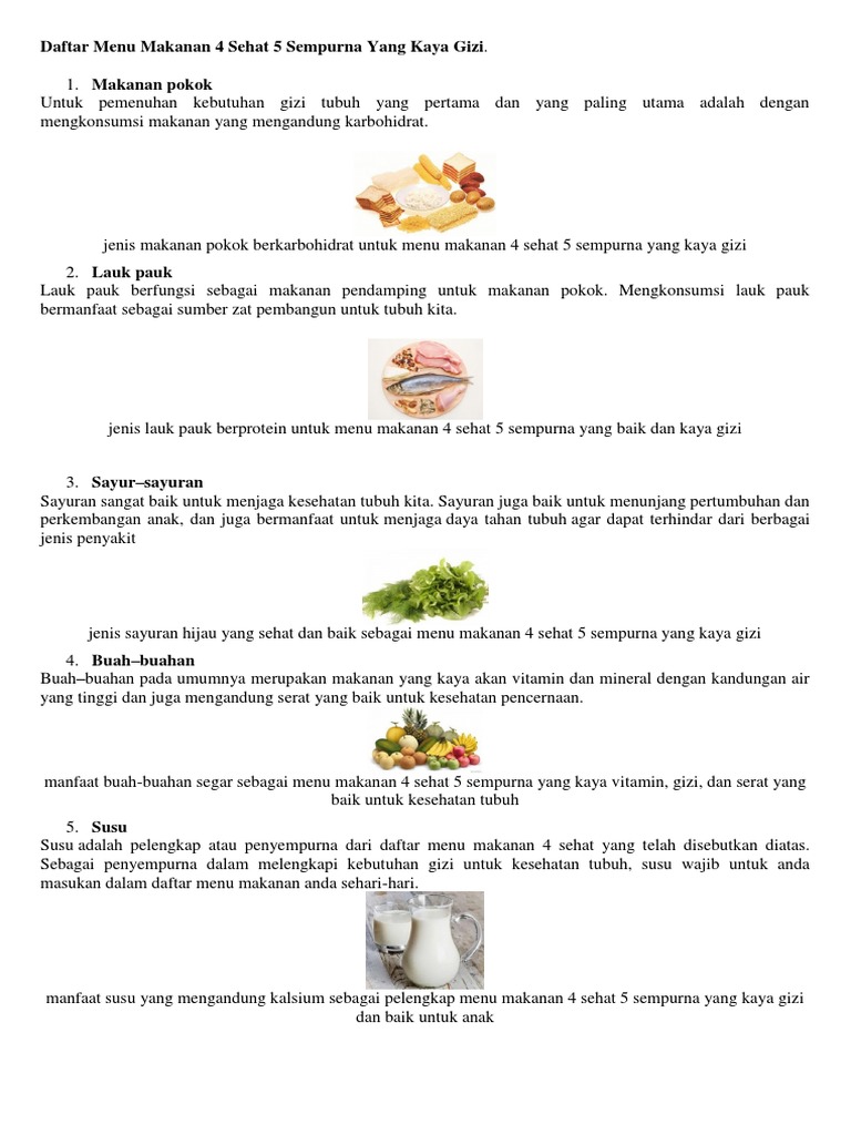 Menu 4 Sehat 5 Sempurna untuk Anak | PDF