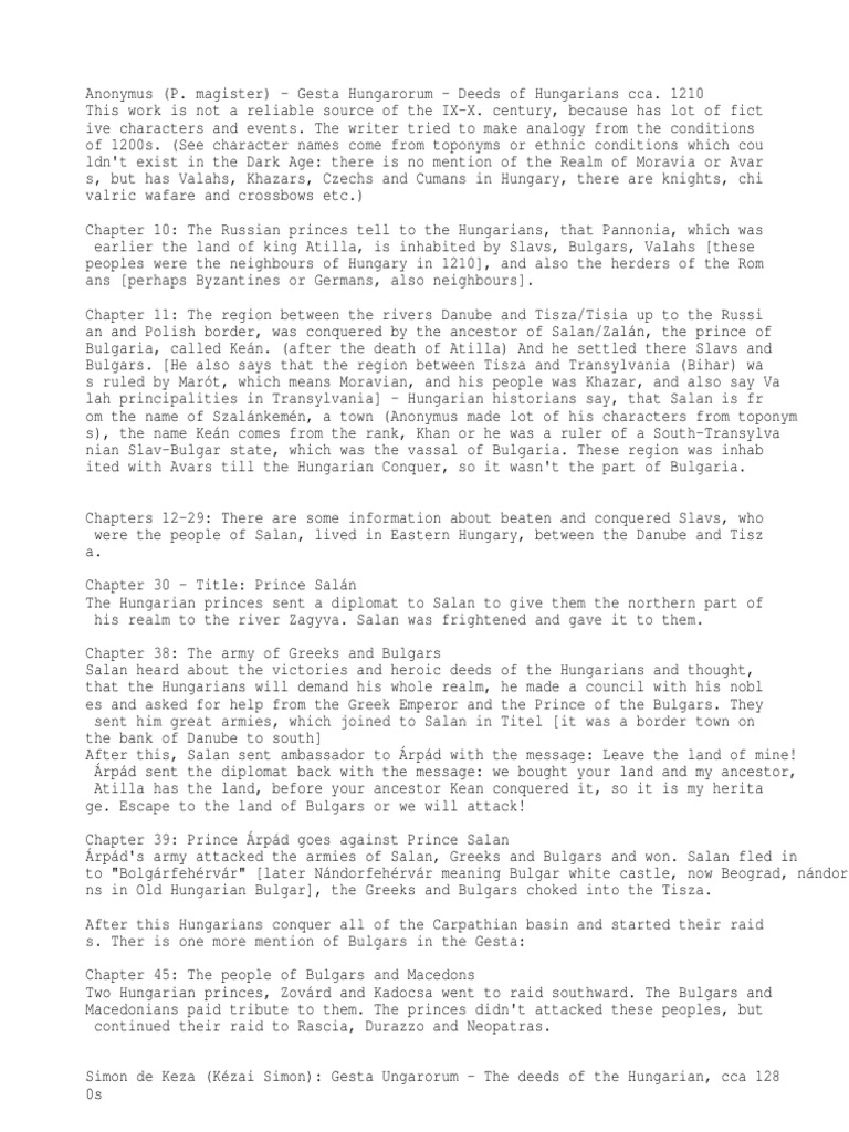 Gesta Hungarorum: Anonymus' Fictional History | PDF | Hungary | Early ...