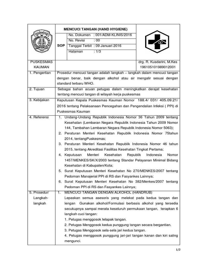 Sop Mencuci Tangan (Hand Hygiene) | PDF | Kesehatan Holistik