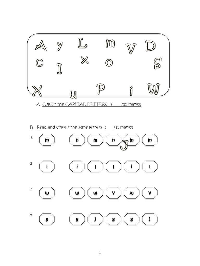 A. Colour The CAPITAL LETTERS. ( - /10 Marks) | PDF