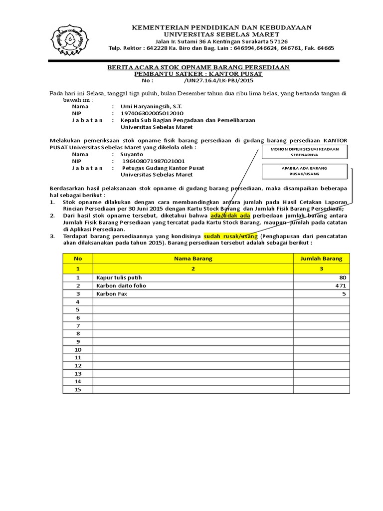 Form Stock Opname | PDF