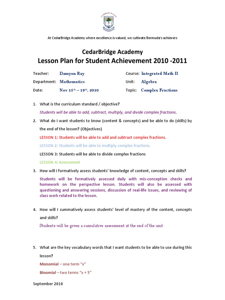 Polynomials Lesson Plan | Download Free PDF | Polynomial | Fraction ...