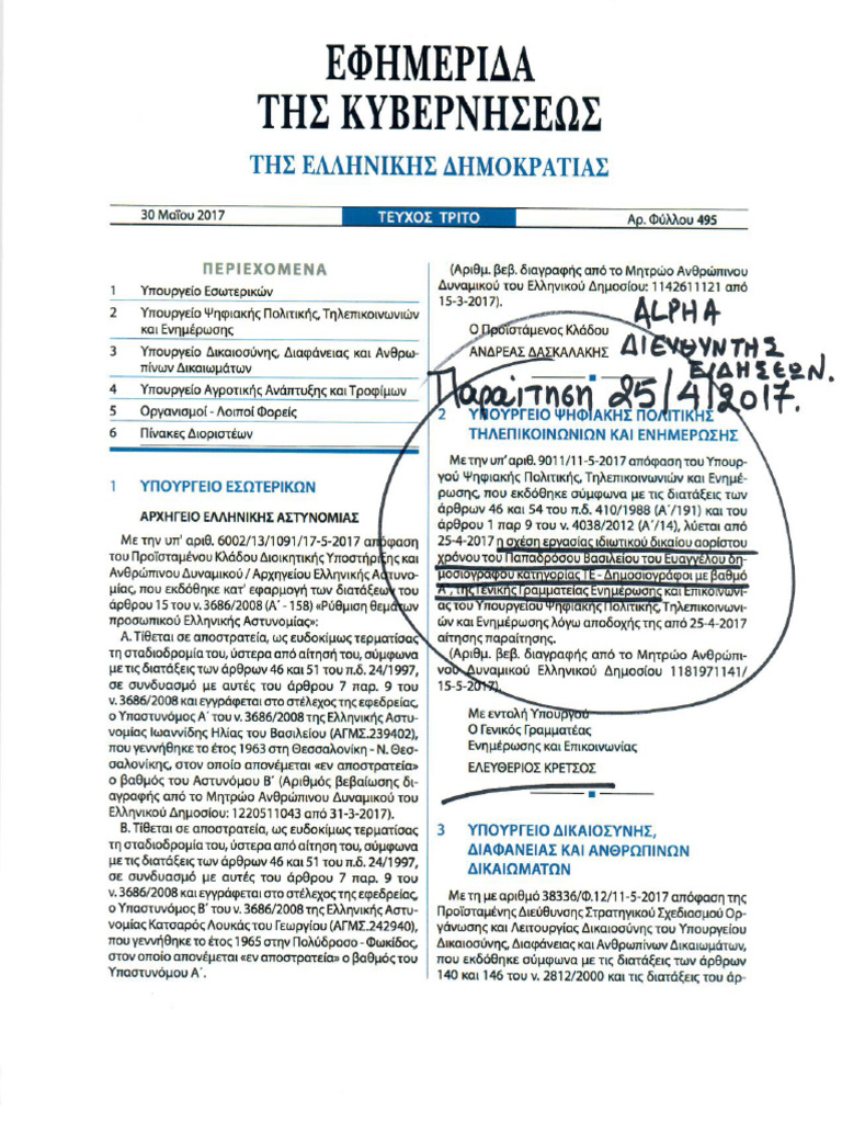 ΒΑΣΙΛΗΣ ΠΑΠΑΔΡΟΣΟΣ: ΔΙΟΡΙΣΜΕΝΟΣ ΔΙΕΥΘΥΝΤΗΣ ΕΙΔΗΣΕΩΝ ALPHA ΣΤΟ ΔΗΜΟΣΙΟ ...