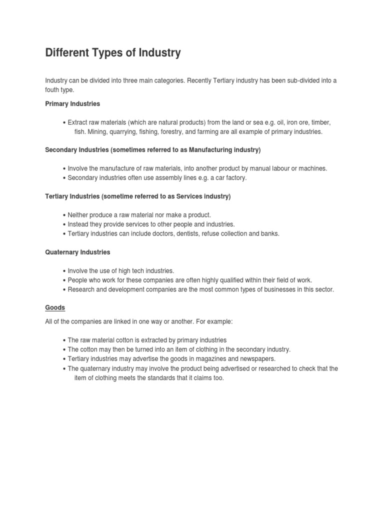 Different Types of Industry: Quick Revise | PDF